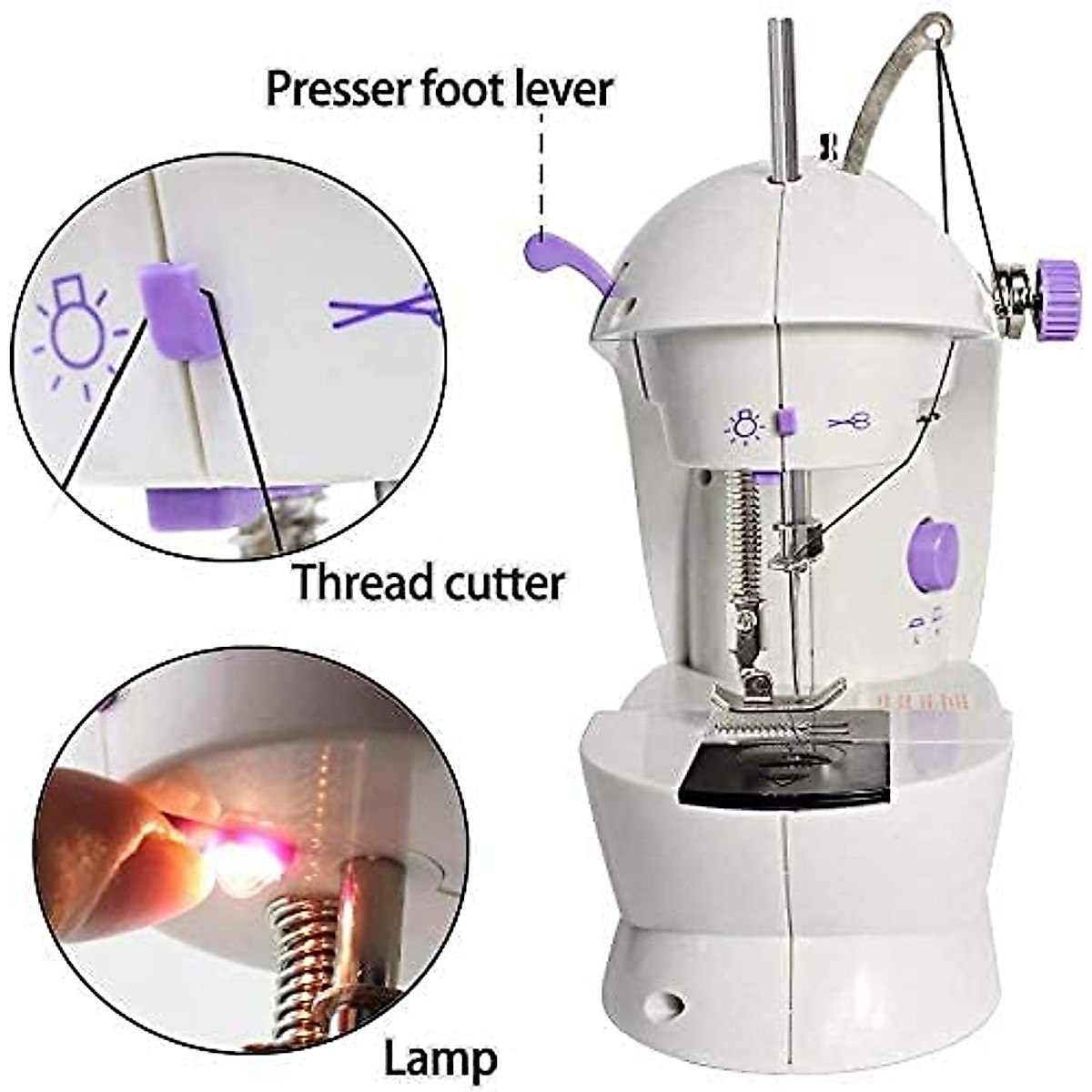 Mini Sewing Machine Upgraded Portable Two Threads Double Speed Double Switches Household Kids Beginners Travel Automatic Sewing Machine (White and Blue)