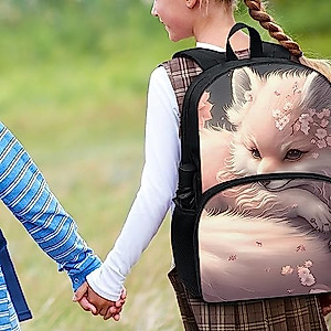 DMOYALA Fox Love Backpack for Girls Boys for School Cute Fox Baby Blossom Pink Backpacks with Water Bottle Pocket 17 inch Canvas Lightweight