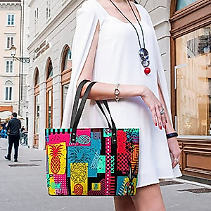 Womens Handbag Pneapples And Geometric Pattern Leather Tote Bag Top Handle Satchel Bags For Lady