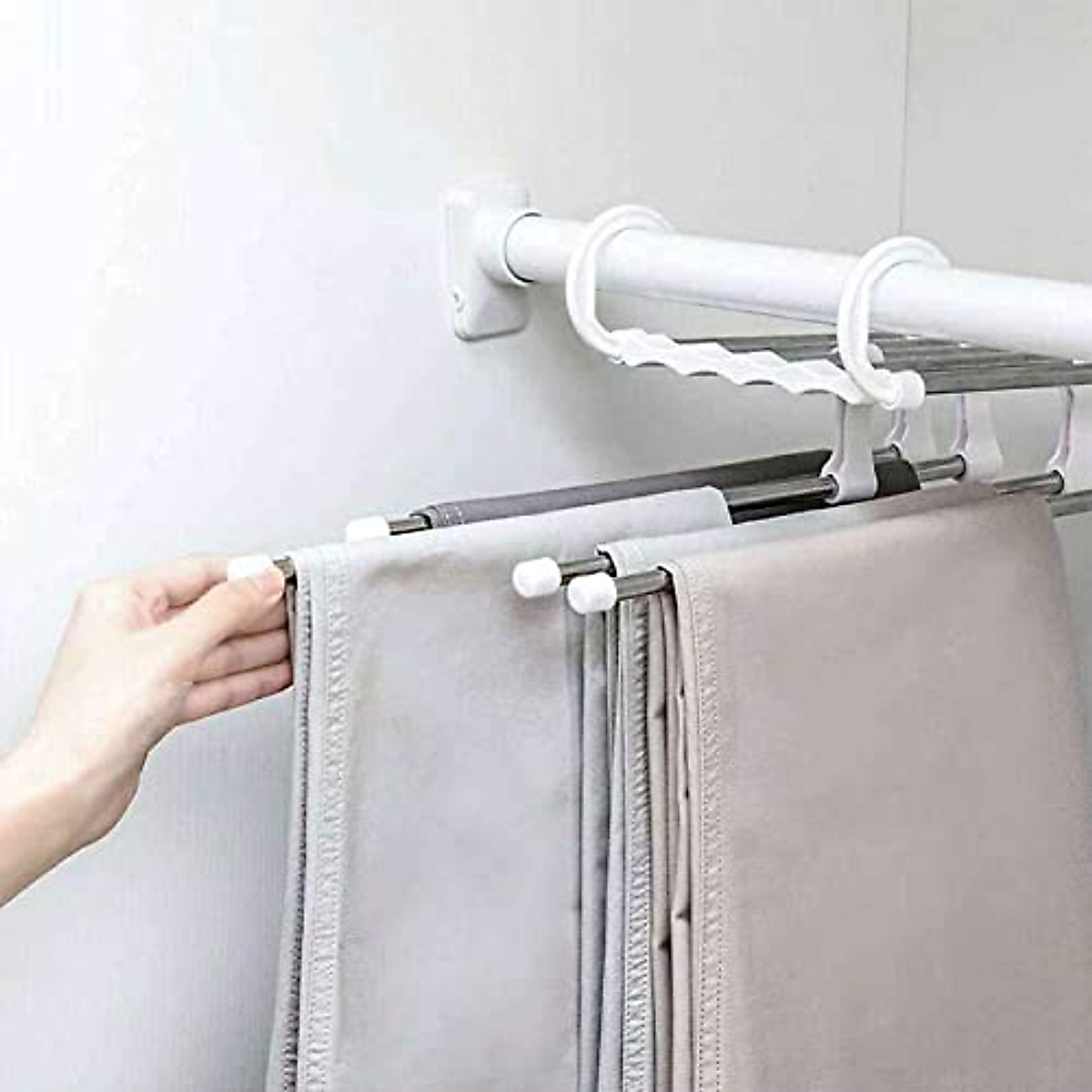 Steel Multifunction Retractable Pants Rack Trouser Hanger Multi-Layer Five Pants Rack one Hanging in Storage