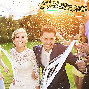 40 Pack Ribbon Stick Wands Streamers Silk Fairy Wand Bulk White Lace Ribbon with Bell for Wedding Holiday Activities Party Favors Bridal Shower