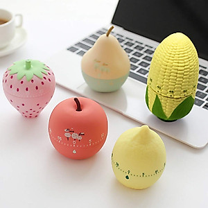 MONLIYA Kitchen Timer Cute Fruit Cookie Kitchen Timer | Novelty Manual Cooking Timer | Fun Shaped Mechanical Timer for Kitchen Alarm Home Desktop Decor (Strawberry) Windup