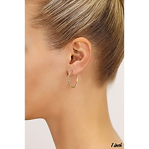 14k Gold Hand Engraved Diamond-cut Round Hoop Earrings -1'' Diameter (yellow-gold)…