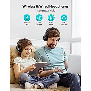 TECKNET Wireless Bluetooth Headphones Over Ear, 65H Playtime Foldable cordless headphones with Soft Ear Cups,Built-in Mic, Deep Bass Hi-Fi Stereo Lightweight Earphones for PC, Cell Phone, Laptop-Black