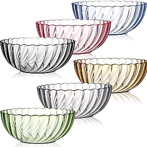 Fasmov 6 Pack Plastic Serving Bowls, Plastic Salad Mixing Bowls, 47oz Break Resistant Plastic Bowls for Salad, Fruit, Popcorn, Chip and Dip, Multicolor