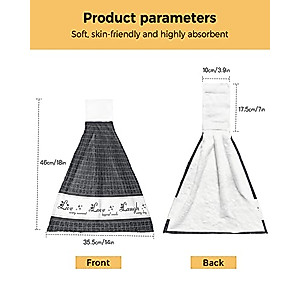 2 Pack Hanging Kitchen Hand Towels, Live Love Laugh Grey Hand Tie Towels with Hanging Loop, Gray Checkered Wall Art Modern Soft Absorbent Towels Set for Bathroom and Kitchen