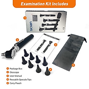 Scian Otoscope Kit - Ear Scope Otoscope with LED Light, 3X Magnification, 8 Speculum Tips, Mini Pocket Diagnostic Ear Care Tool for Kids,Adult,Dogs,Home Use (Blue)