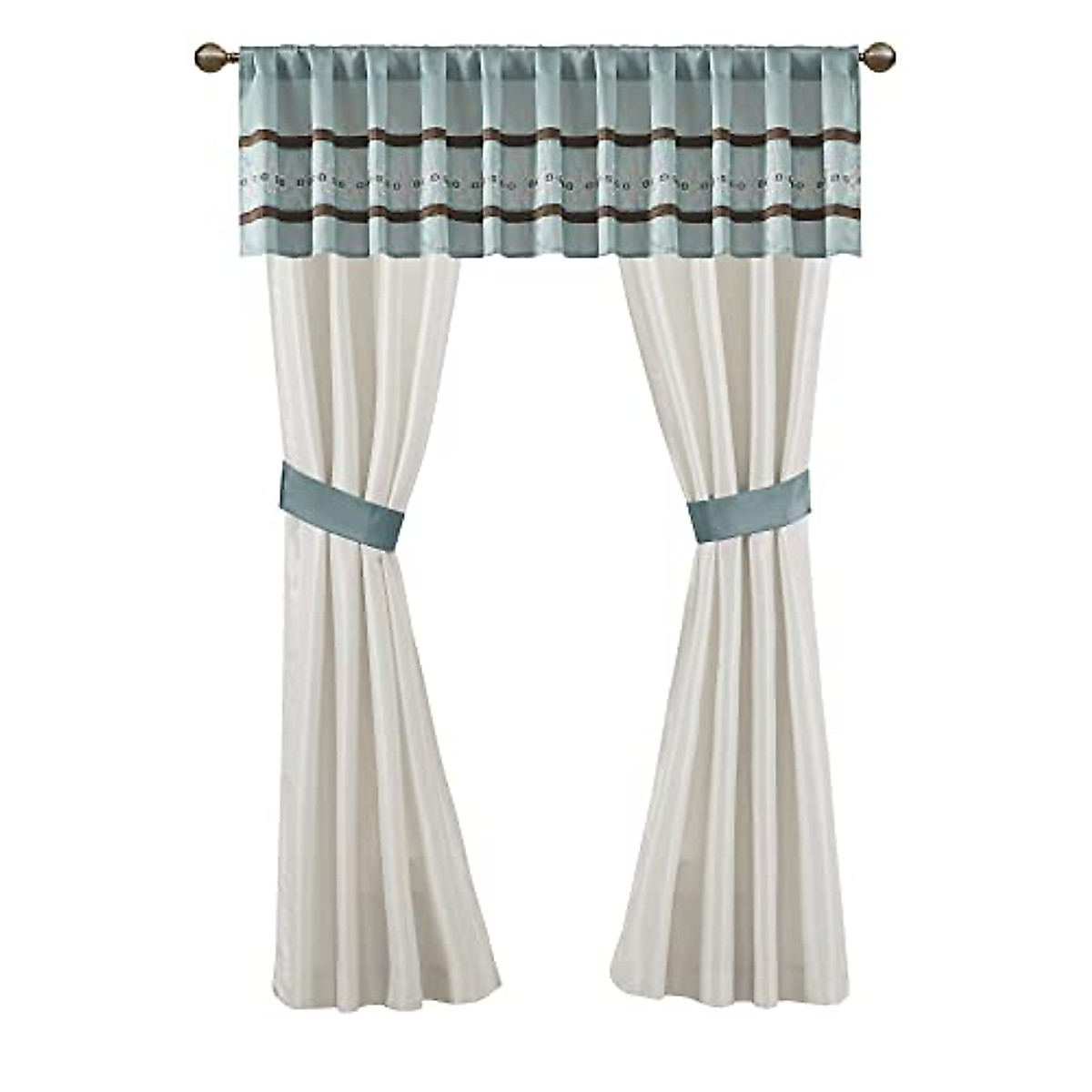 Madison Park Essentials Jelena Room in A Bag Faux Silk Comforter Classic Luxe All Season Down Alternative Bedding, Matching Bedskirt, Curtains, Decorative Pillows, Queen(90"x90"), Seafoam 24 Piece