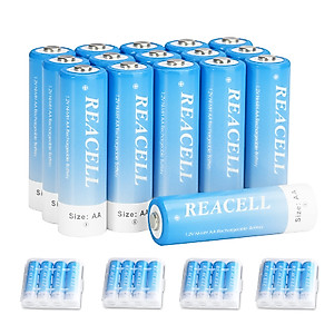 REACELL 16 Counts 2800mAh AA Rechargeable Batteries, High Capacity NiMh AA Battery, 1.2V AA Batteries with Battery Box