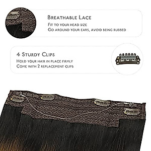 WENNALIFE Wire Hair Extensions (Increase 50% Lifespan) Real Human Hair 14 inch 75g Natural Black Chestnut Brown Remy Hair Extensions Invisible Transparent Wire Hair Extensions Real Hair Extensions