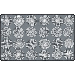 Flagship Carpets Circles Abstract Educational Area Rug for Kids Room Seating Décor, Children's Classroom, Play Carpet for Teaching and Playroom, Seats 24, 7'6" x 12', White & Grey