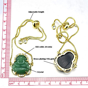 COLORFUL BLING Natural Jade Stone Laughing Buddha Link Bracelet Pendant 18K Gold Plated Cubic Zirconia Crystal Adjustable Lucky Gemstone Amulet Protection Jewelry for Women Men-Pink