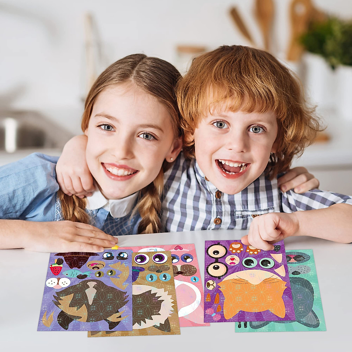 HubirdSall 45Pcs Cats Make-a-Face Stickers Make You Own Cats Holographic Stickers Games School Activity Reward for Kids Teacher Art Craft Birthday Gift Party Favors Room Decor Sticker for Children