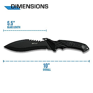MTech USA MT-20-12 Fixed Blade Hunting Knife, Black Bowie Style Blade, Black Rubber Handle, 10-Inch Overall