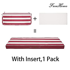 FUNHOME Water-Resistant Long Outdoor Patio Cushion with Ties, Patio Furniture Cushion Couch Seating，Indoor/Outdoor Square Corner Seat Cushion，48x18 Inch-Red Stripe