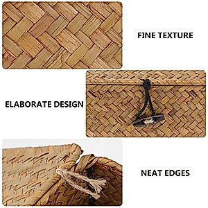 DOITOOL Straw Rattan Storage Basket With Lid Square Wicker Storage Bins Tea Storage Box With Cover Organizer Home Decoration (Large)