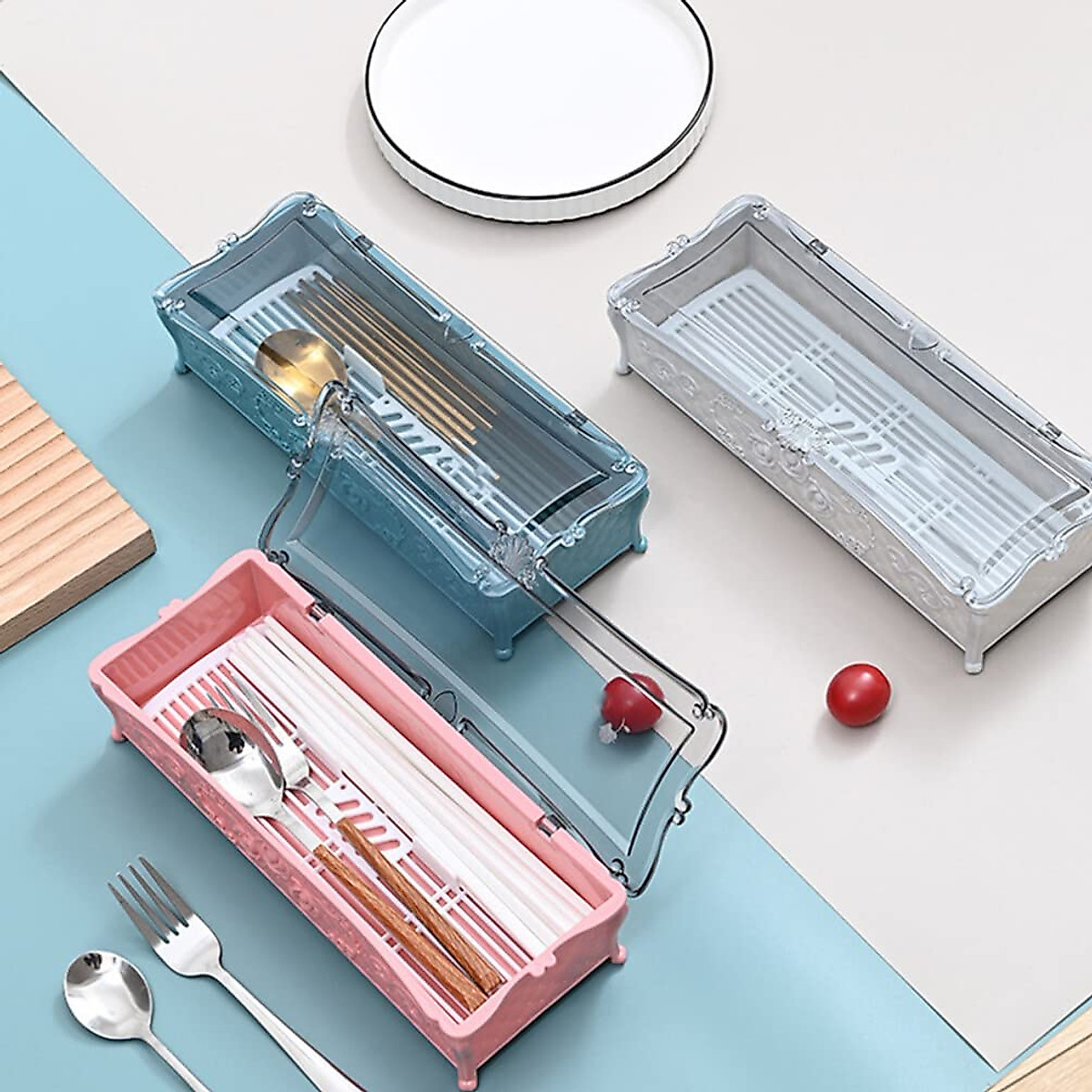 Flatware Storage Case Tableware Cutlery Container Silverware Flatware Chest with Lid European Style Chopsticks Spoons Boxes for Kitchen Storage