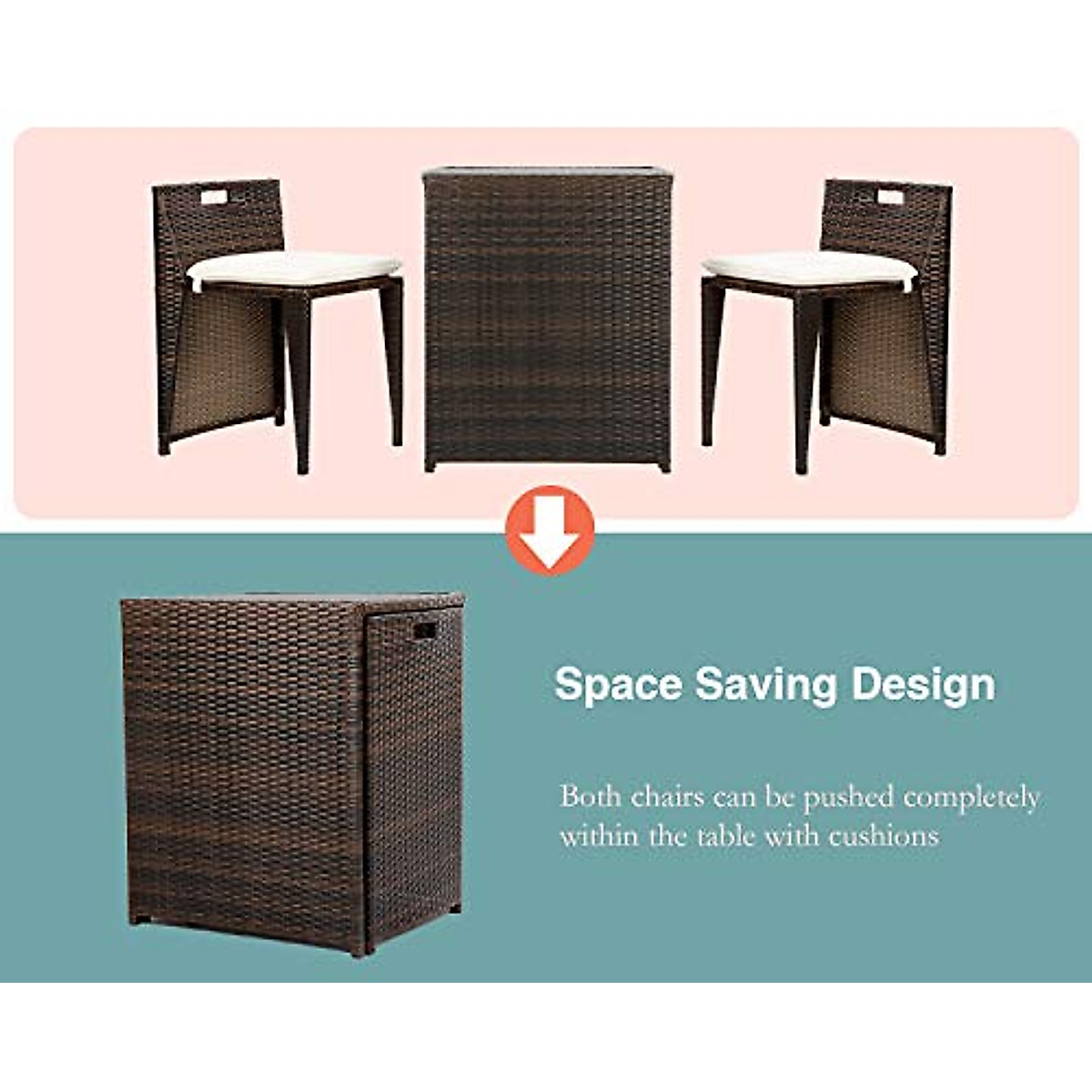 FDW Patio Set 3 Pieces Outdoor Wicker Patio Furniture Sets Wicker Bistro Set Rattan Chair Conversation Sets Patio Sofa Wicker Table Set for Yard Backyard Lawn Porch Poolside Balcony,Brown