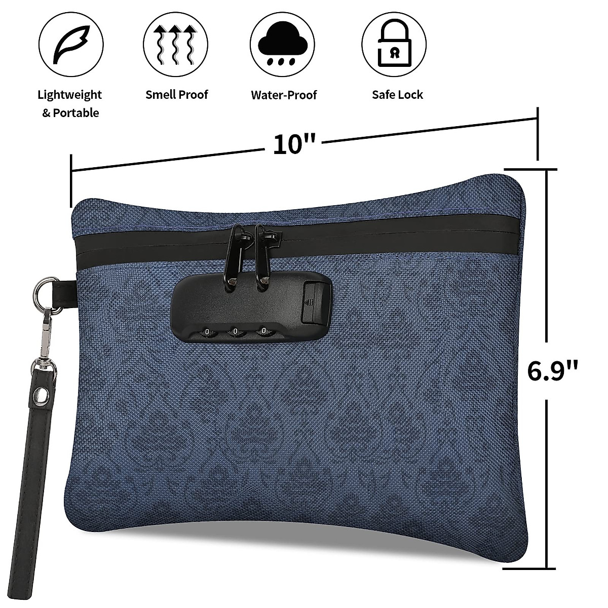 Smell Proof Bag, Smell Proof Stash Box, Smell Proof Containers with Combination Lock, Money Safe Pouch, Odor Proof Case Storage Bags for Travel, Smell Proof Case with Smell Proof Bags (Blue)