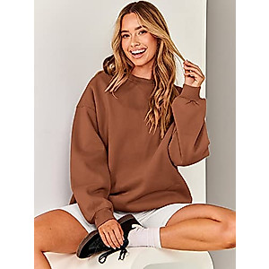ANRABESS Womens Oversized Fleece Sweatshirts Pullover Teen Girls Crew Neck Casual Hooded Sweatshirt Fall Halloween Outfit Clothes for Preppy 1019jiaotang-M Caramel
