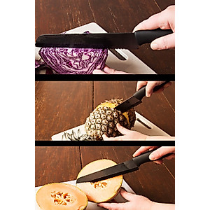 Cestari Advanced Ceramic Knife - Razor Thin Slices -Serrated Bread Knives - Never Needs Sharpening - Black Mirror Finish - Specialty Knives - Tomato Knife with Safety Sheath in Luxury Gift Box