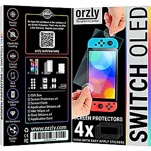 Orzly Glass Screen Protector for Nintendo Switch OLED 2024 Console Accessories (Pack of 4) - Tempered Glass Life time Edition