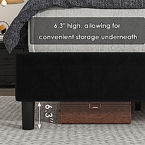 HOSTACK Modern Upholstered Platform King Bed Frame, Black, Velvet Fabric