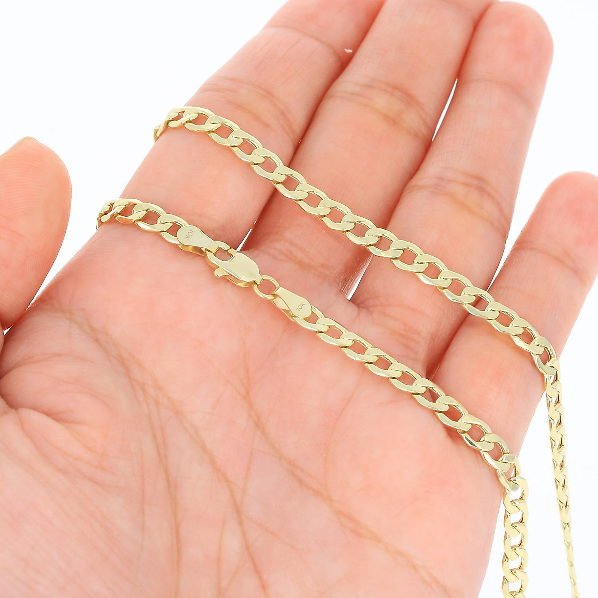 Nuragold 10k Yellow Gold 4.5mm Cuban Curb Link Chain Pendant Necklace, Mens Womens Jewelry 16" 18" 20" 22" 24" 26" 28" 30"