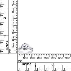 1.25CT 925 Sterling Silver White Gold Plated Bridal Ring Set Round Moissanite Diamond Halo Cushion Frame Engagement Ring Wedding Bands for Women Promise Ring for her (VVS1)