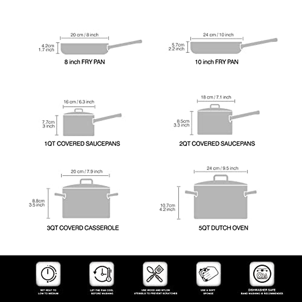 Cook N Home 10-Piece Ceramic Nonstick Cookware Set - Pots, Pans, Dutch Oven, Saucepans, Frying Pans and Lids - Turquoise