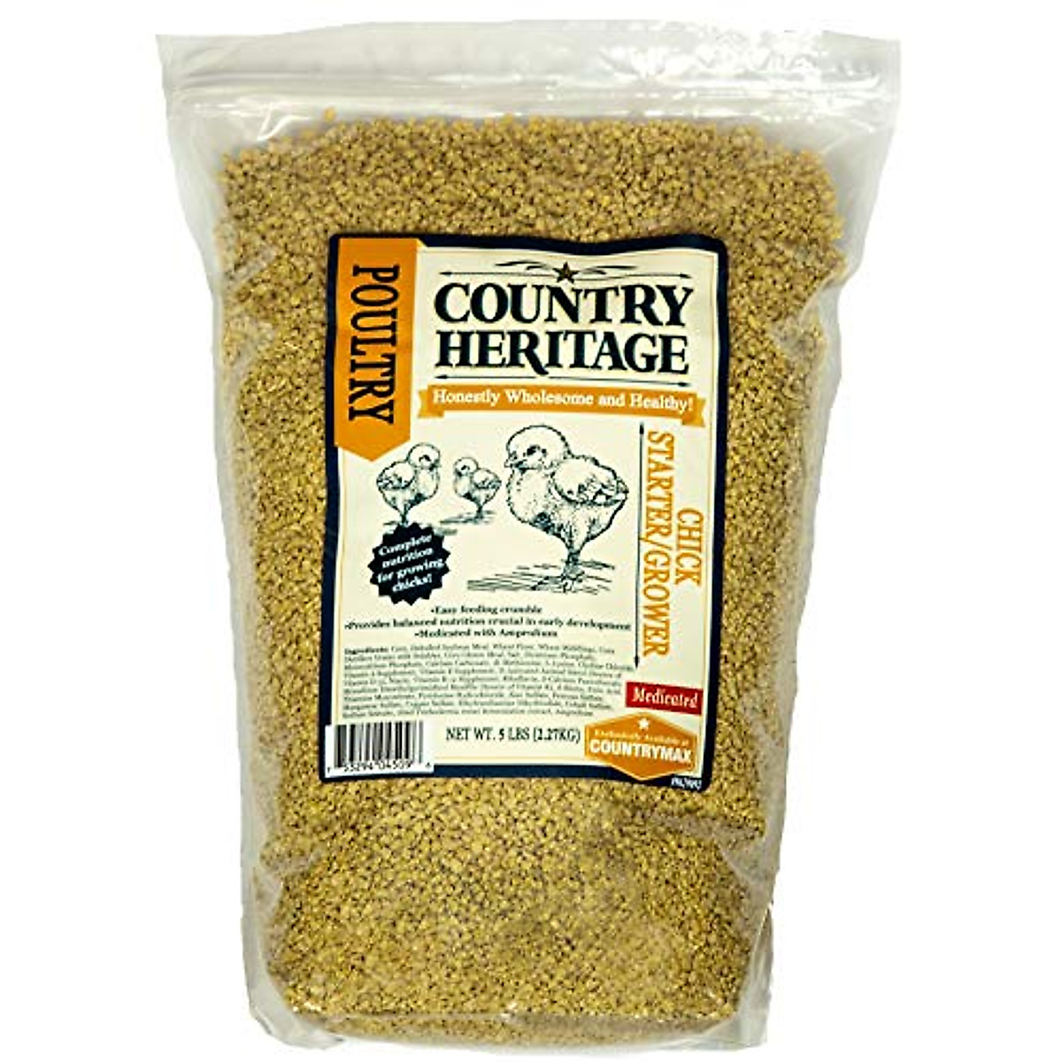 Country Heritage Medicated Baby Chick Food Starter Grower Crumbled Feed 5 Pounds