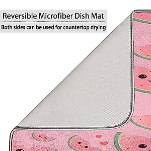 Cute Watermelon Pink Dish Drying Mat for Kitchen Counter, Absorbent Reversible Microfiber Dishes Pad Reusable Washable Dish Drainer Rack Mats, 18 Inch x 24 Inch