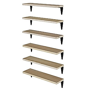 Wallniture Arras Floating Shelves for Living Room Decor, 17" Wall Bookshelf, Plant Shelf, Kitchen Organization and Storage Shelves for Bedroom Decor, Natural, Set of 6