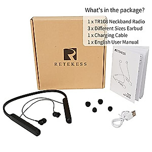 Retekess TR108 FM Radio Headphones, Radio Headset with Bluetooth, Support FM Stereo, Bluetooth Call, Rechargeable Battery and Digital Display, Suit for Walking (Neckband)
