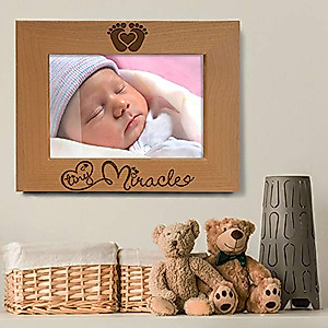 KATE POSH - Tiny Miracle Engraved Natural Wood Picture Frame, New Baby, New Dad & Mom, Parents Gifts, Ultrasound, Sonogram, Baby Gift, Pregnancy Gift, Baby Announcement Photo Frame