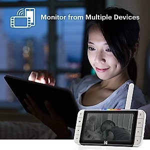 KODAK Cherish C525IR Video Baby Monitor and Mobile App - Remote Tilt, Pan and Zoom, HD Baby Camera, 5” HD Parent Unit, Infrared Night Vision, Camera Battery for Wireless, Long Range and 2-Way Talk