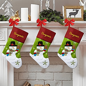 MBETA Personalized Christmas Stockings Embroidered Custom Name Xmas Hanging Stocking for Christmas Tree Fireplace, Holiday Home Decor, Christmas Stockings with Santa, Snowman, Elk, for Home Party Deco