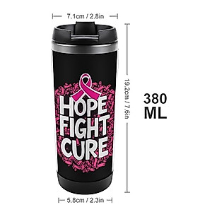 Hope Fight Breast Cancer Travel Coffee Mug Reusable Insulated Drinking Cup with Lid for Home Outdoor Works 13 Oz