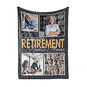 Retirement Gift for Women, Fleece or Sherpa Throw for Bed or Couch, Warm Photo Blanket with Image Collage, Thick Plush Micromink Decor, Soft Unique Personalized Gift Idea for Coworker (Fleece5060) à