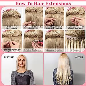 16 Pcs Hair Extension Tool Kit Remove Pliers 2500 Micro Silicone Rings Bead Pulling Hook Needle Loop Needle Threader 2 Combs 500 Black Mini Rubber Bands 5 Plastic Clips for Hair Styling Tool Accessory