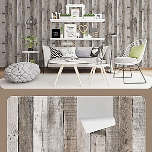 Qianglive Vintage Wood Wallpaper Rustic Wood Wallpaper Stick and Peel Self Adhesive Distressed Wood Look Wallpaper Vinyl Shelf Home Wood Panel Wall Paper Covering Film 17.3"× 120"