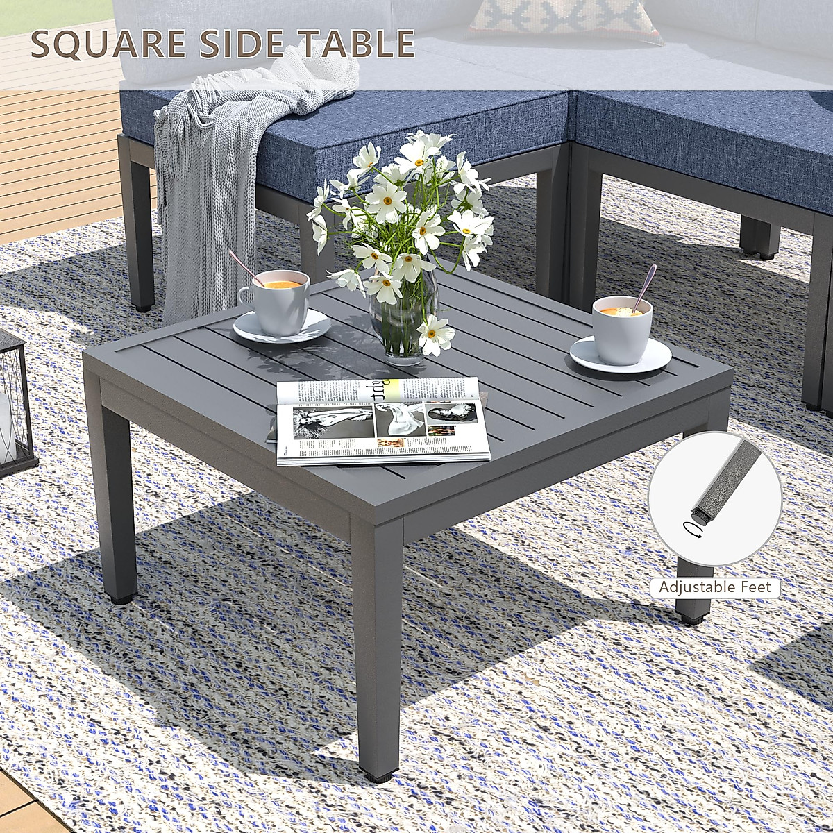 Kullavik Patio Furniture Set,7 Pieces Metal Modern Outdoor Furniture,Outdoor Sectional Sofa w/5.1" Cushions and Coffee Table for Patio,Backyard，Navy Blue