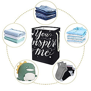 DEYYA Waterproof Laundry Baskets Tall Sturdy Foldable Romantic Lettering with Flowers Print Hamper for Adult Kids Teen Boys Girls in Bedrooms Bathroom