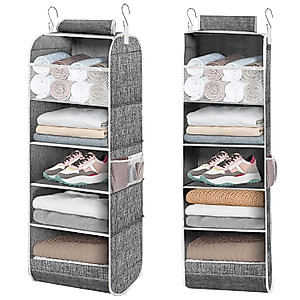 HMA Pro Hanging Closet Organizer and Storage (Heavy Duty) 5 Shelves Collapsible Hanging Closet Shelves Hanging Organizer for Closet, Camper and RV, Strong MDF Material on All Shelves.