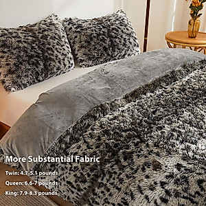 LIFEREVO Cheetah Print Faux Fur Duvet Cover Fluffy Bedding Set, 3 Pieces Soft Plush Fuzzy Comforter Cover Set(1 Shaggy Comforter Cover+2 Furry Pillowcases), Zipper Closure(Queen, Leopard Print Grey)