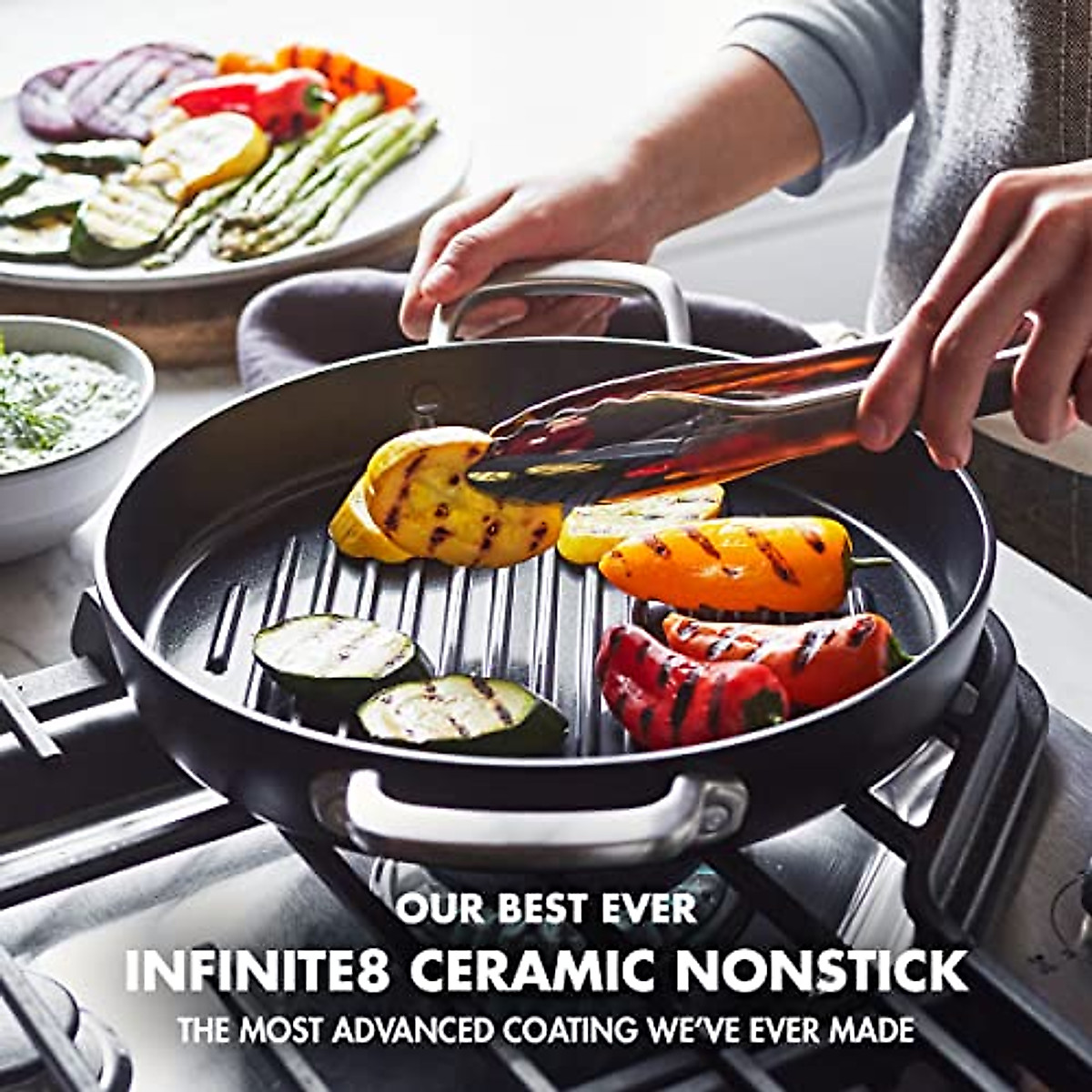 GreenPan GP5 Hard Anodized Advanced Healthy Ceramic Nonstick, 11" Round Grill Pan, PFAS-Free, Induction, Dishwasher Safe, Oven & Broiler Safe, Black