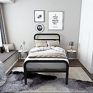 Emiosmt 14 Inch Twin Metal Platform Bed Frame with Headboard and Footboard,2500lbs Heavy Duty Steel Slat Support,No Box Spring Needed,Easy Assembly,Square Tube,Twin Bed Frame