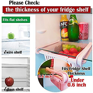 Fridge Drawer Organizer, 3 Pack Retractable Drawer Refrigerator Storage Box, Small Under Fridge Shelf Baskets, Pull Out Bins, Fridge Shelf Holder Storage Box,Fit for Fridge Shelf Under 0.6 inch Thick