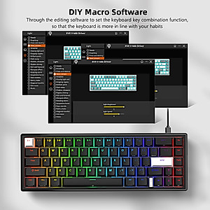 V-K66 60% Percent Keyboard, Mechanical Gaming Keyboard Gasket Mounted, Wired LED Backlit Keyboard with Arrow Keys - Black and White