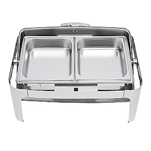 BANLICALI 2 Pan Chafing Dish, Stainless Steel Roll Top Chafing Dish Buffet Set, 9L/9.5QT Commercial Chafer Chafers Catering Rolling Buffet Servers with Warmers for Party Hotels Silver 400W 110V
